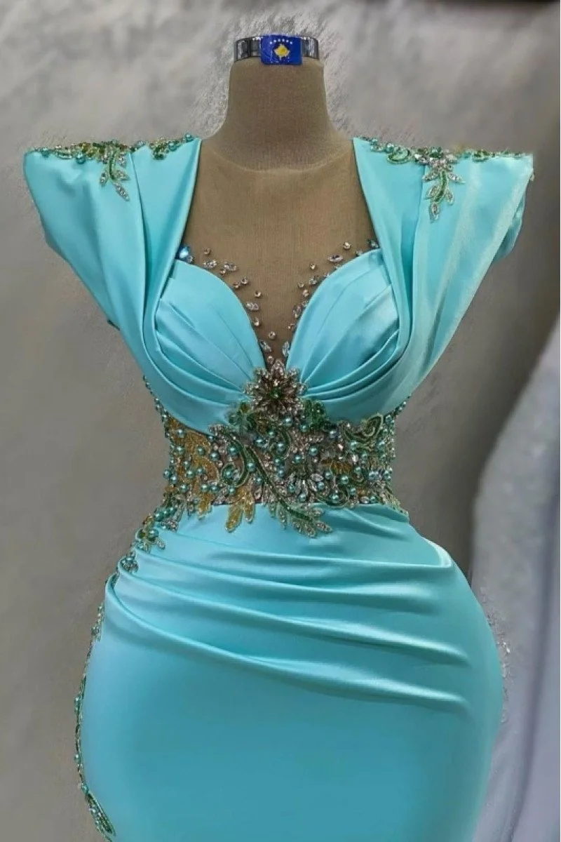 Allison Elegant Jade Square Long Sleeves Beading Mermaid Prom Dresses ...