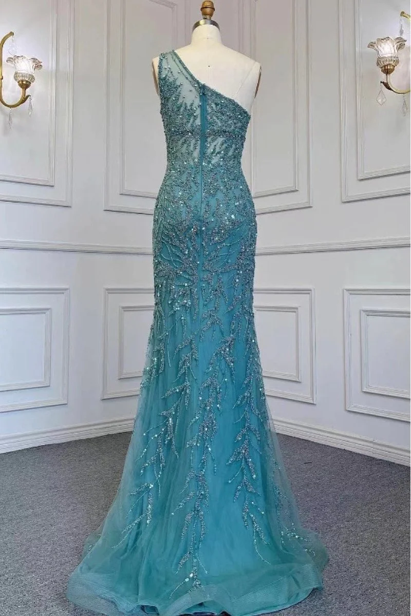 Dallas Chic Jade One Shoulder Open Back Side Slit Sheath Prom Dresses ...