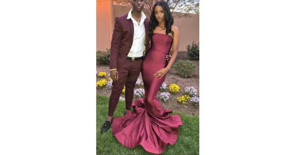 Bonnie Handsome Burgundy Strapless Slime Fit Ruffles Mermaid Prom Dresses